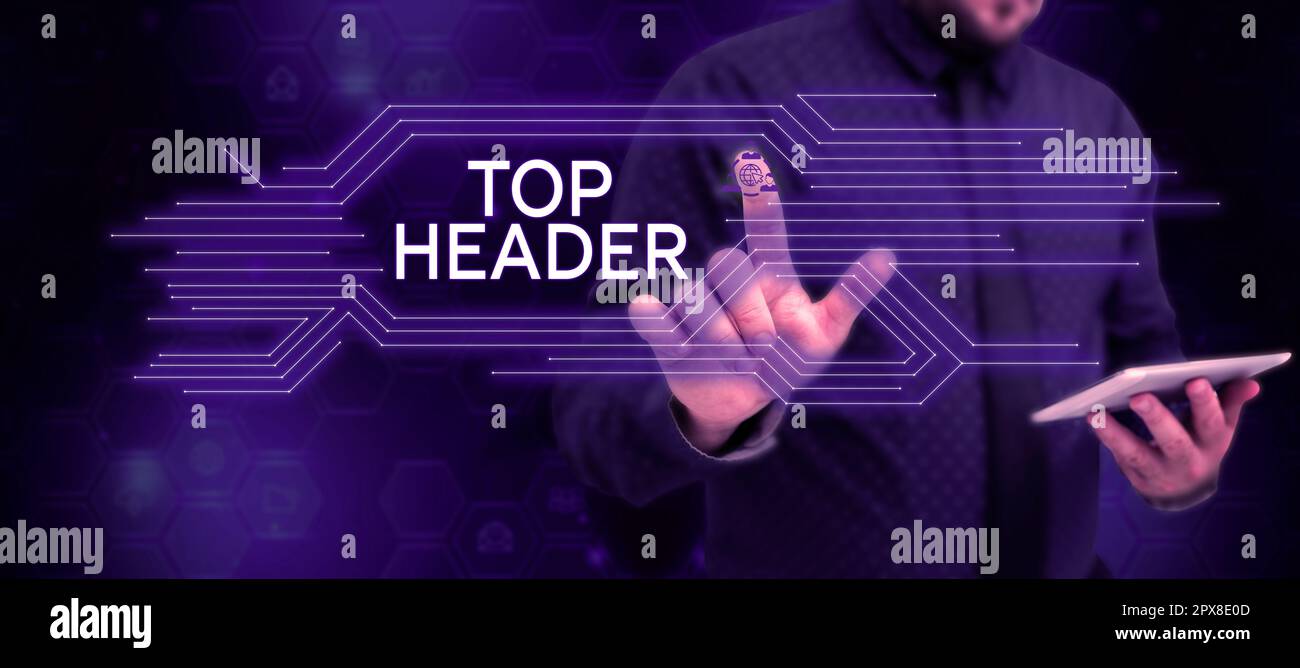 Hand writing sign Top Header, Business showcase text at the top of a ...