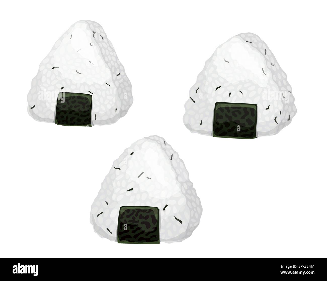 Cartoon japanese onigiri rice balls wrapped in nori, asian cuisine food ...
