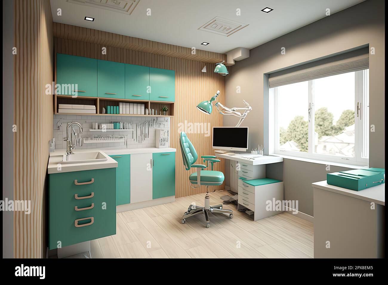 Dental clinic interior design with several working boxes and tools ...
