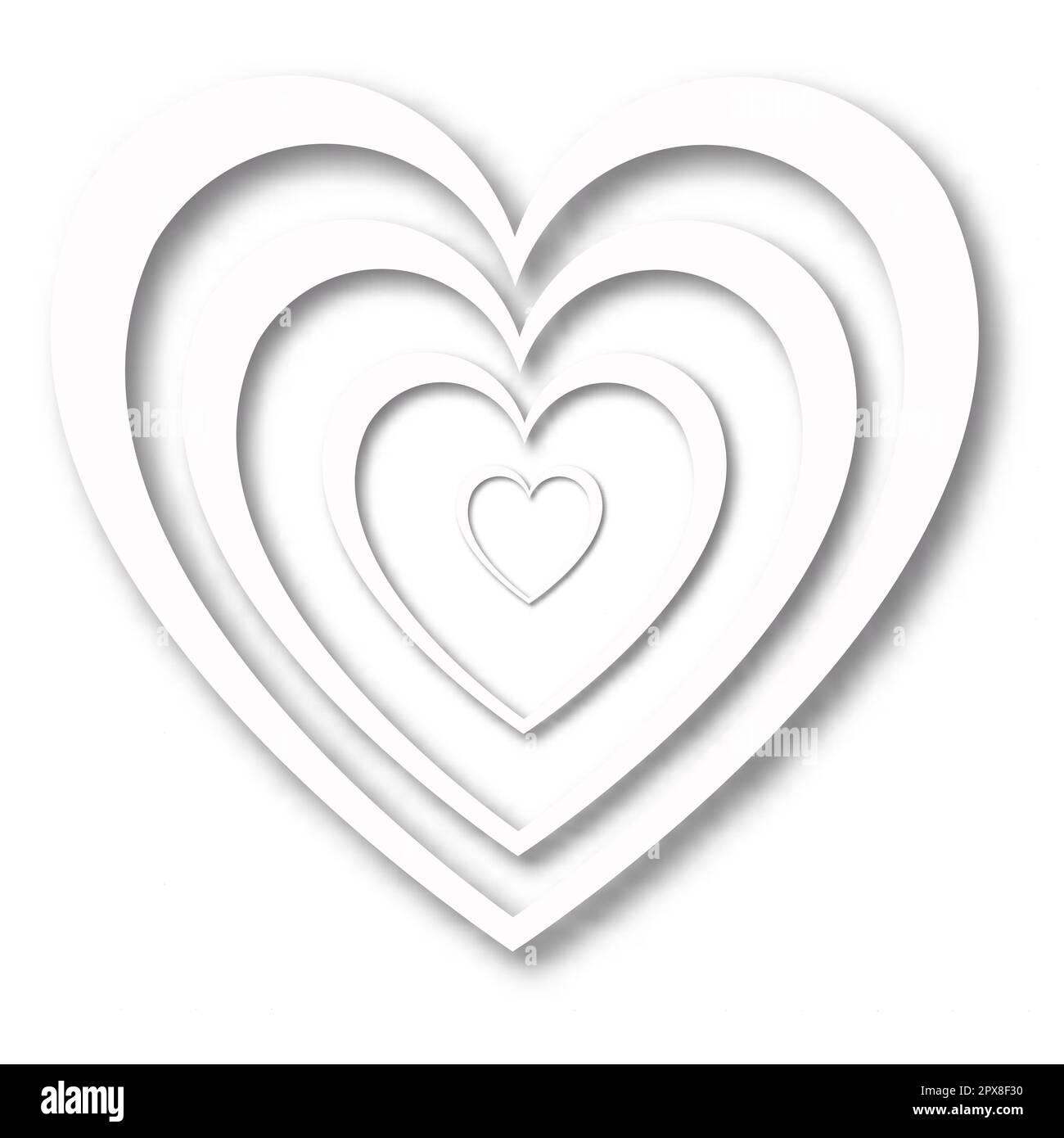 Heart with shadow of beautiful abstract festive hearts made of white ...