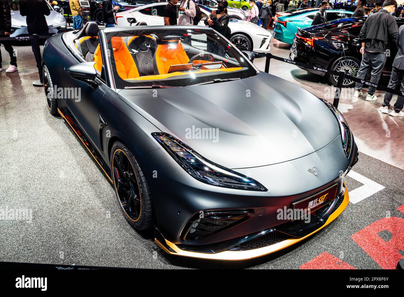 The Neta GT Speedster electric roadster which supposedly will be put into production on display ...