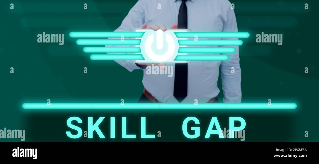 Hand writing sign Skill Gap, Word for Refering to a person's weakness ...