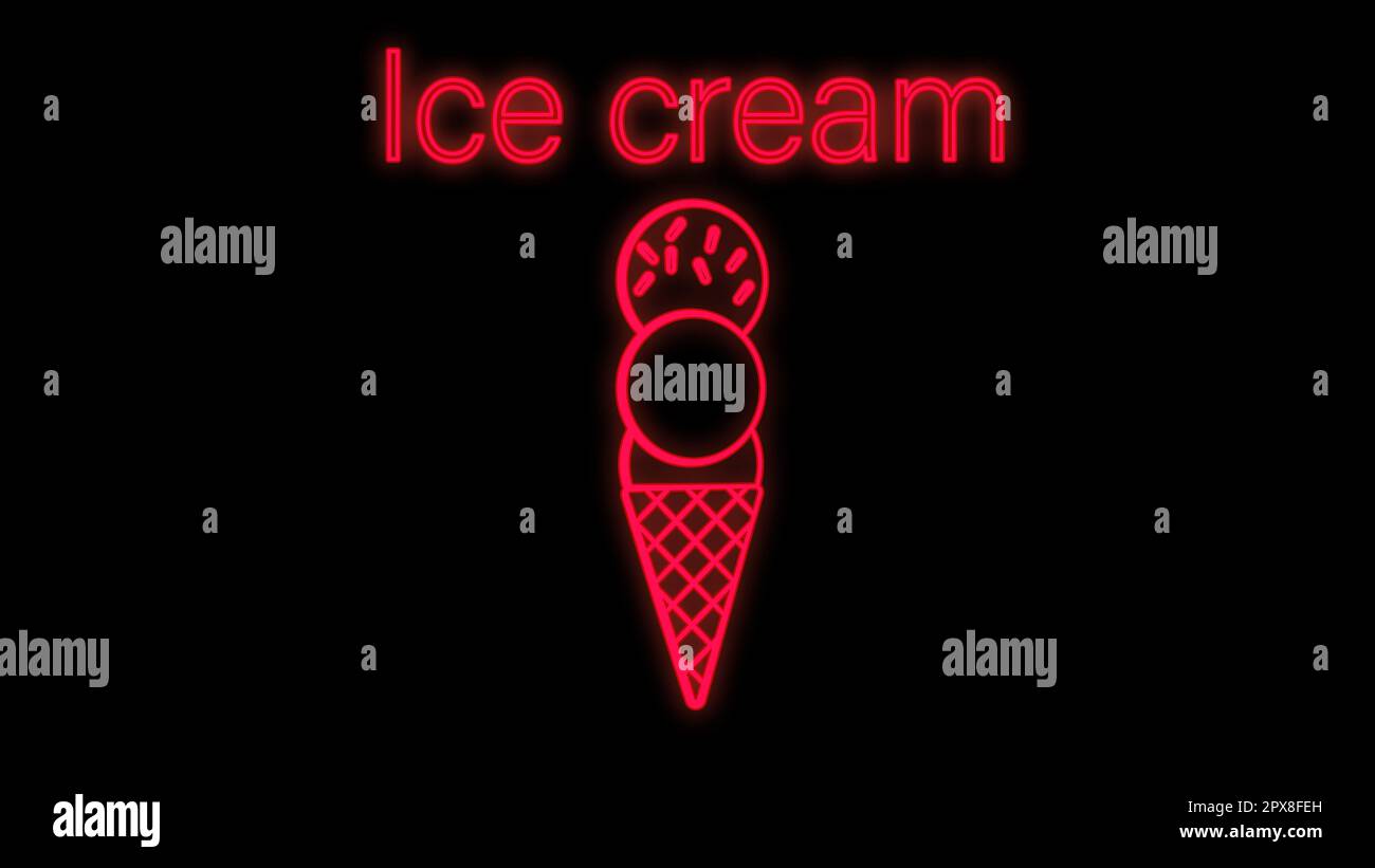 ice cream in balls in a waffle cup in neon style with an inscription on ...