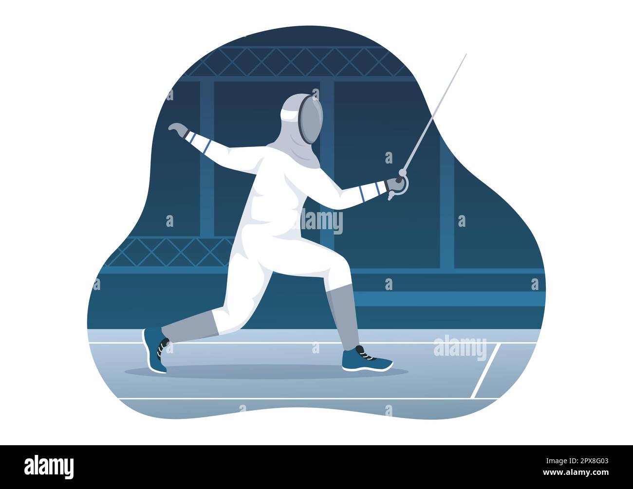 Fencing Player Sport Illustration with Fencer Fighting on Piste and ...