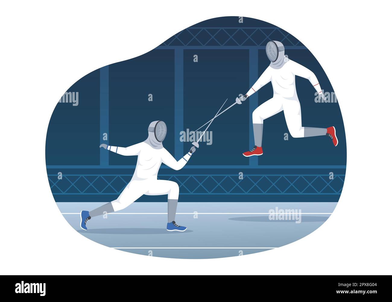 Fencing Player Sport Illustration with Fencer Fighting on Piste and ...