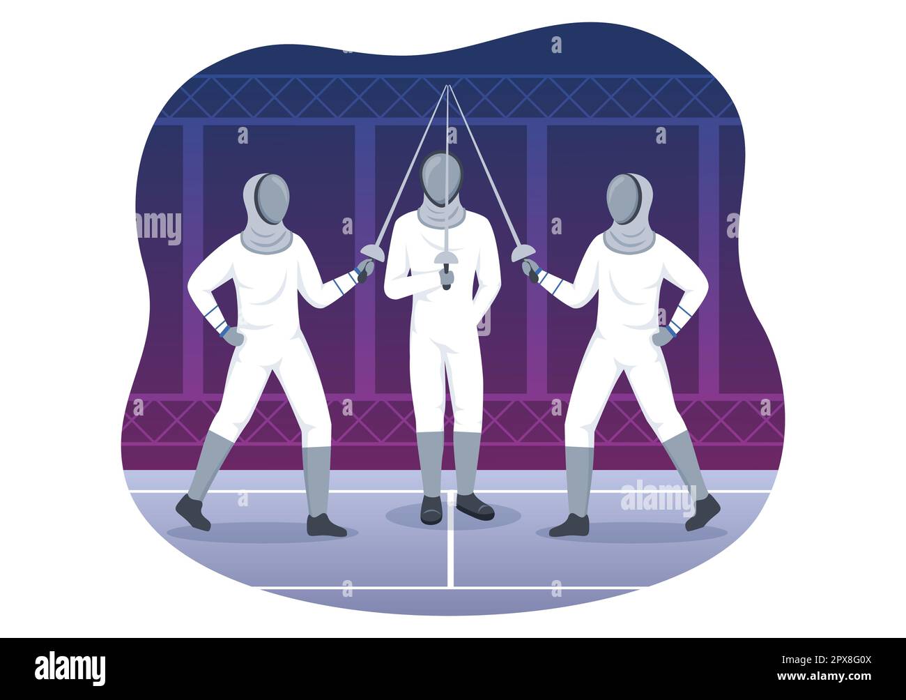 Fencing Player Sport Illustration with Fencer Fighting on Piste and ...
