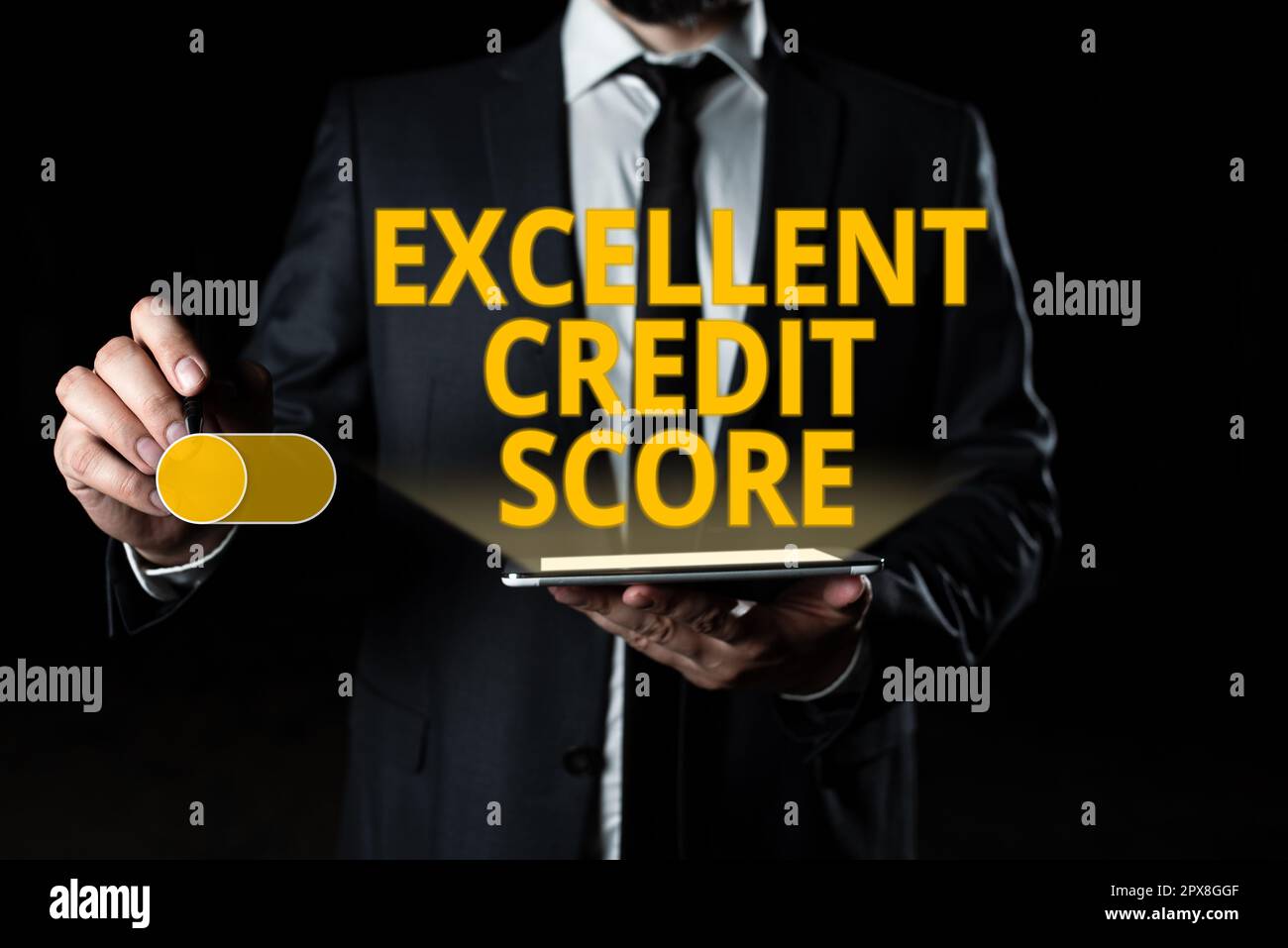 Hand writing sign Excellent Credit Score, Business showcase person's ...