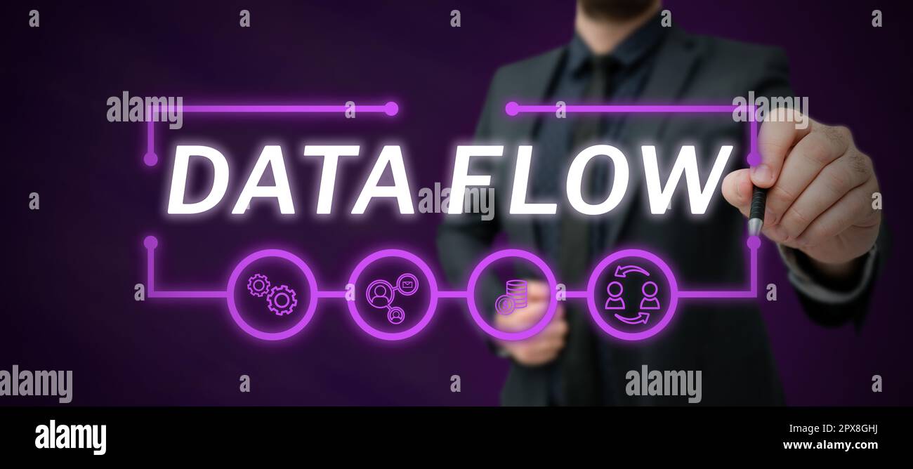 Text showing inspiration Data Flow, Business showcase the movement of data through a system ...