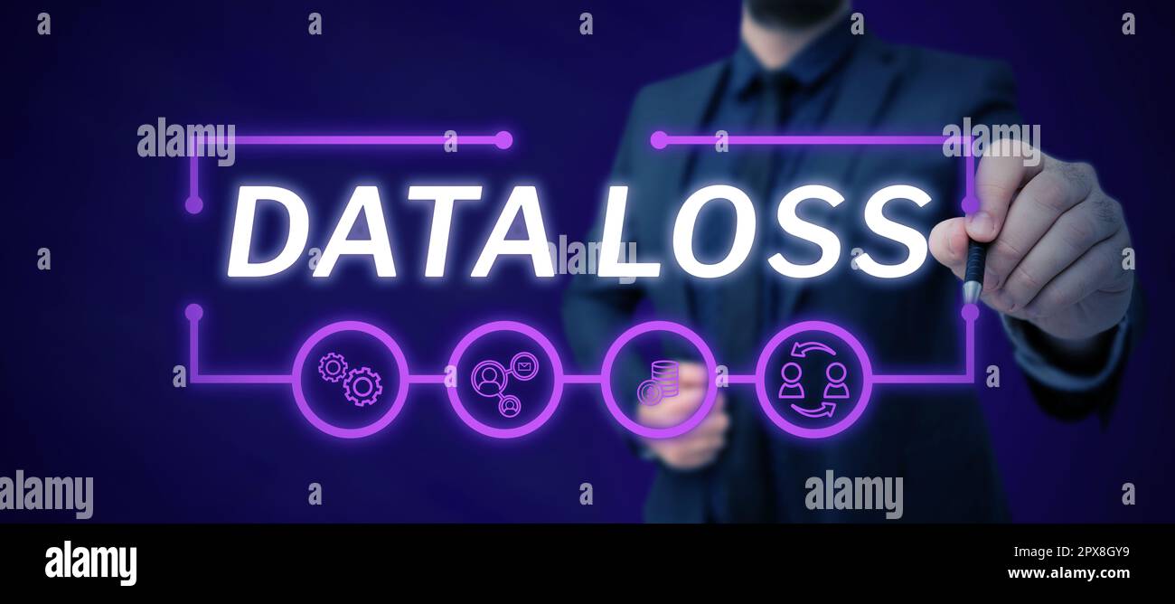 Text caption presenting Data Loss, Concept meaning process or event ...