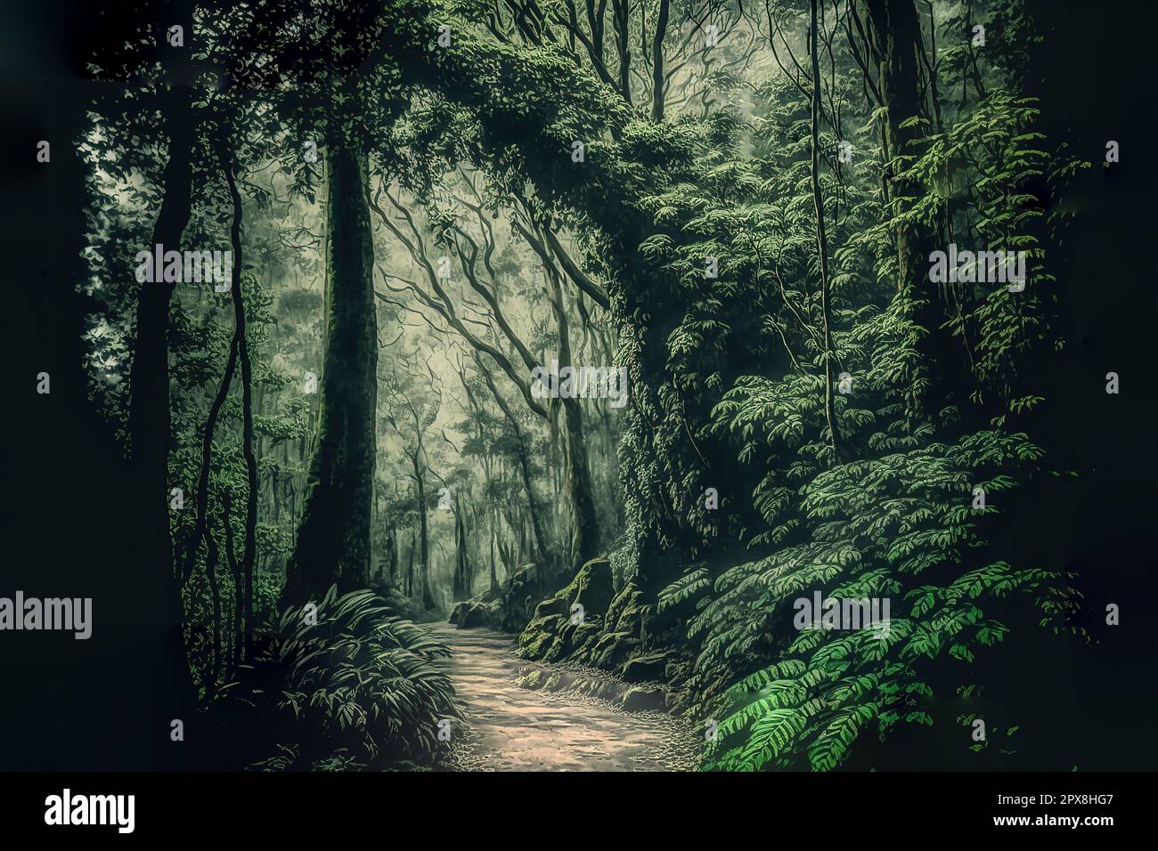 Very dense forest with green trees at Mawlynnong in Meghalaya, India ...