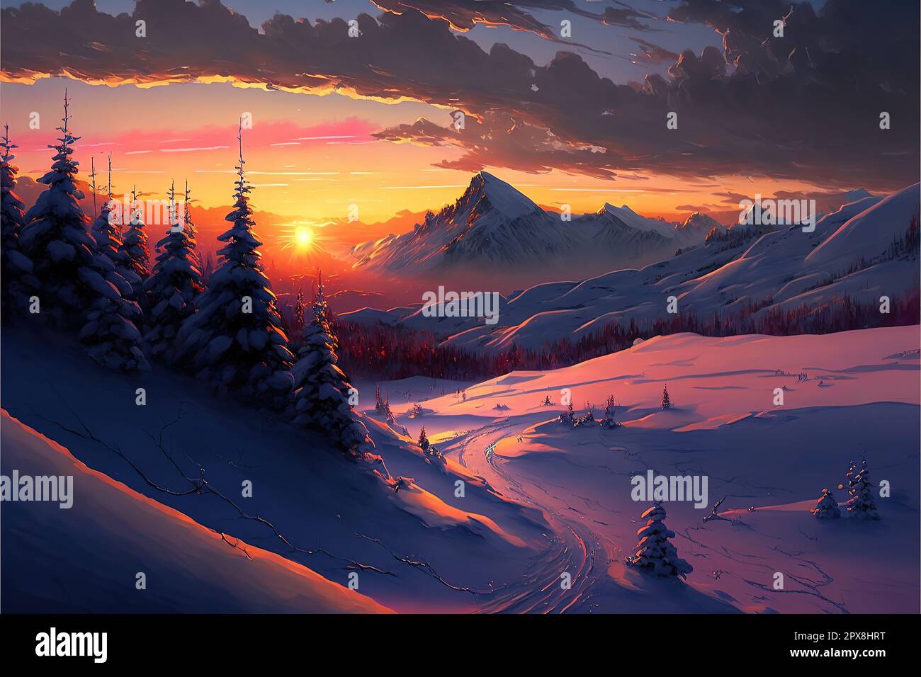 Colorful Sunset stock photo Winter, Snow, Landscape - Scenery, Mountain ...