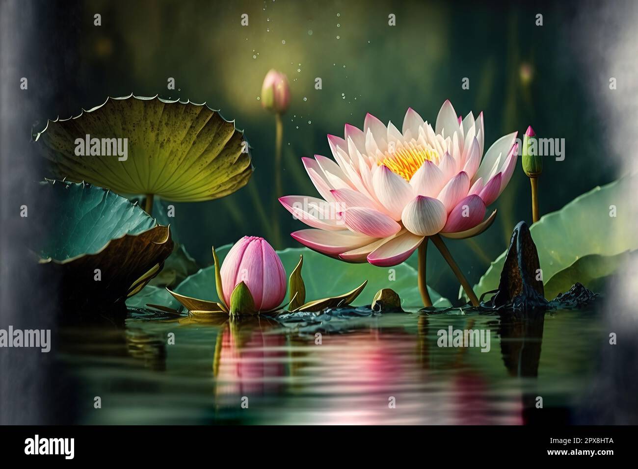 Lotus flower in the water and other beautiful flowers stock photo ...