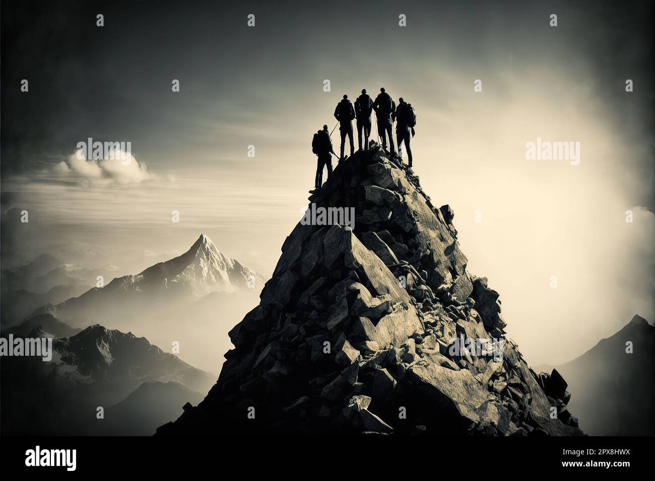 On the top of the world together stock photo Teamwork, Mountain, Sports ...