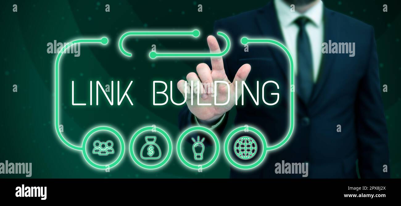 Hand writing sign Link Building, Business showcase SEO Term Exchange ...