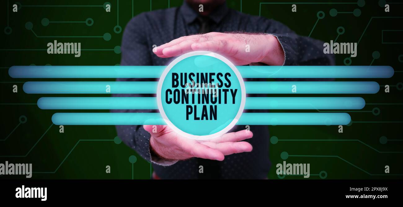 Text caption presenting Business Continuity Plan, Business approach ...