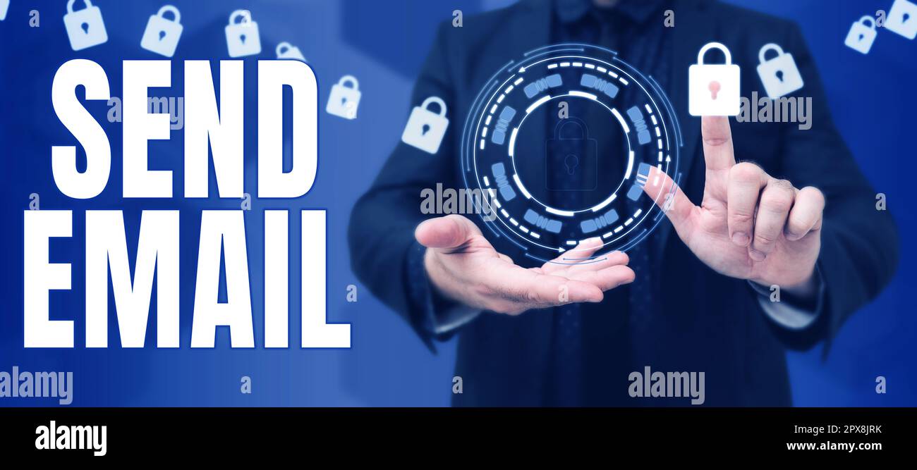 Hand writing sign Send Email, Internet Concept the system for using computers to send messages ...