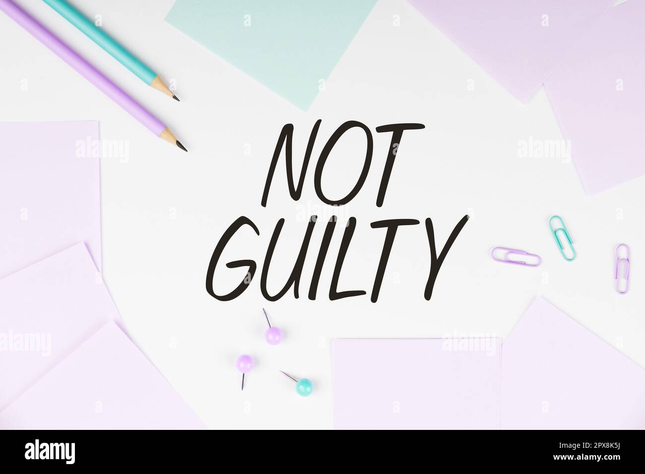 Hand writing sign Not Guilty, Business showcase someone is innocent ...