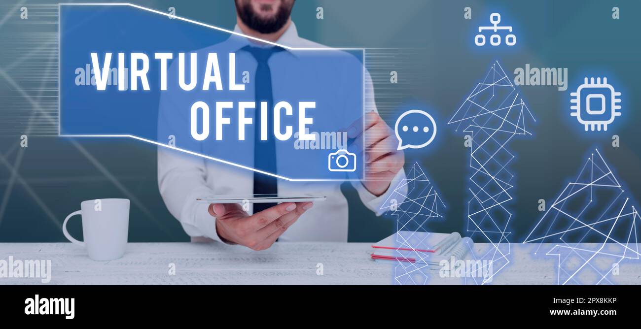 Sign displaying Virtual Office, Business concept Mobile work ...