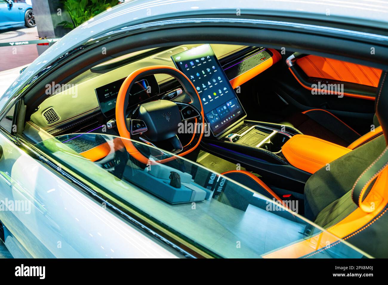 Neta GT electric sports car on display at the 2023 Shanghai Auto Show ...