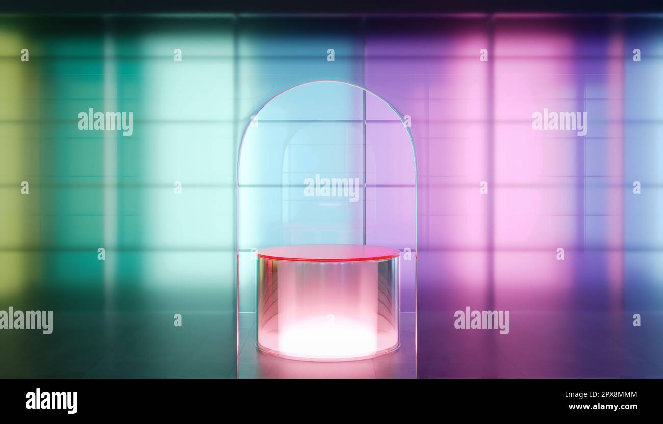 Colored gradient transparent glass wall and glass material arch door ...