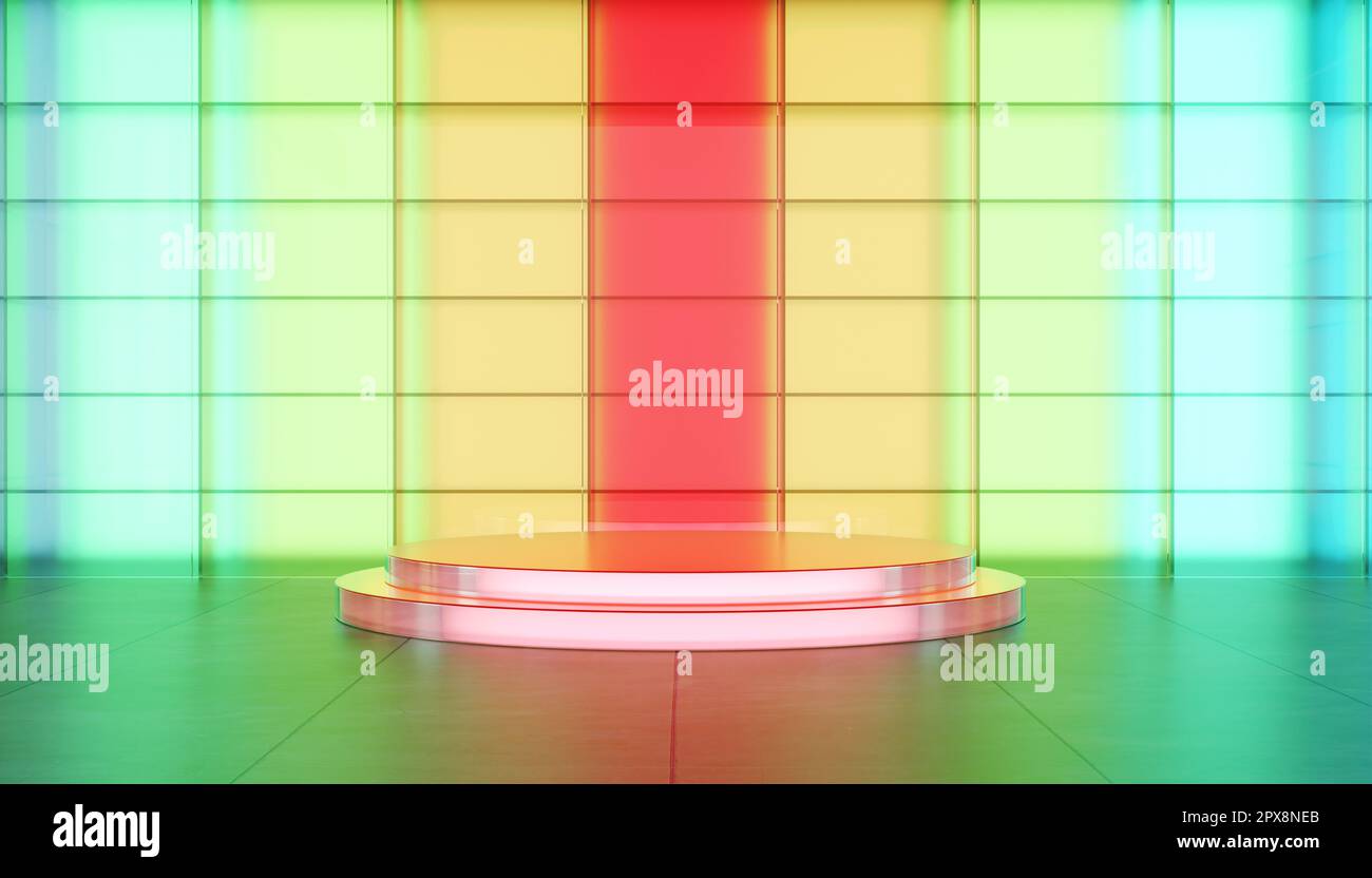 Colored gradient transparent glass wall and glass material round stage ...