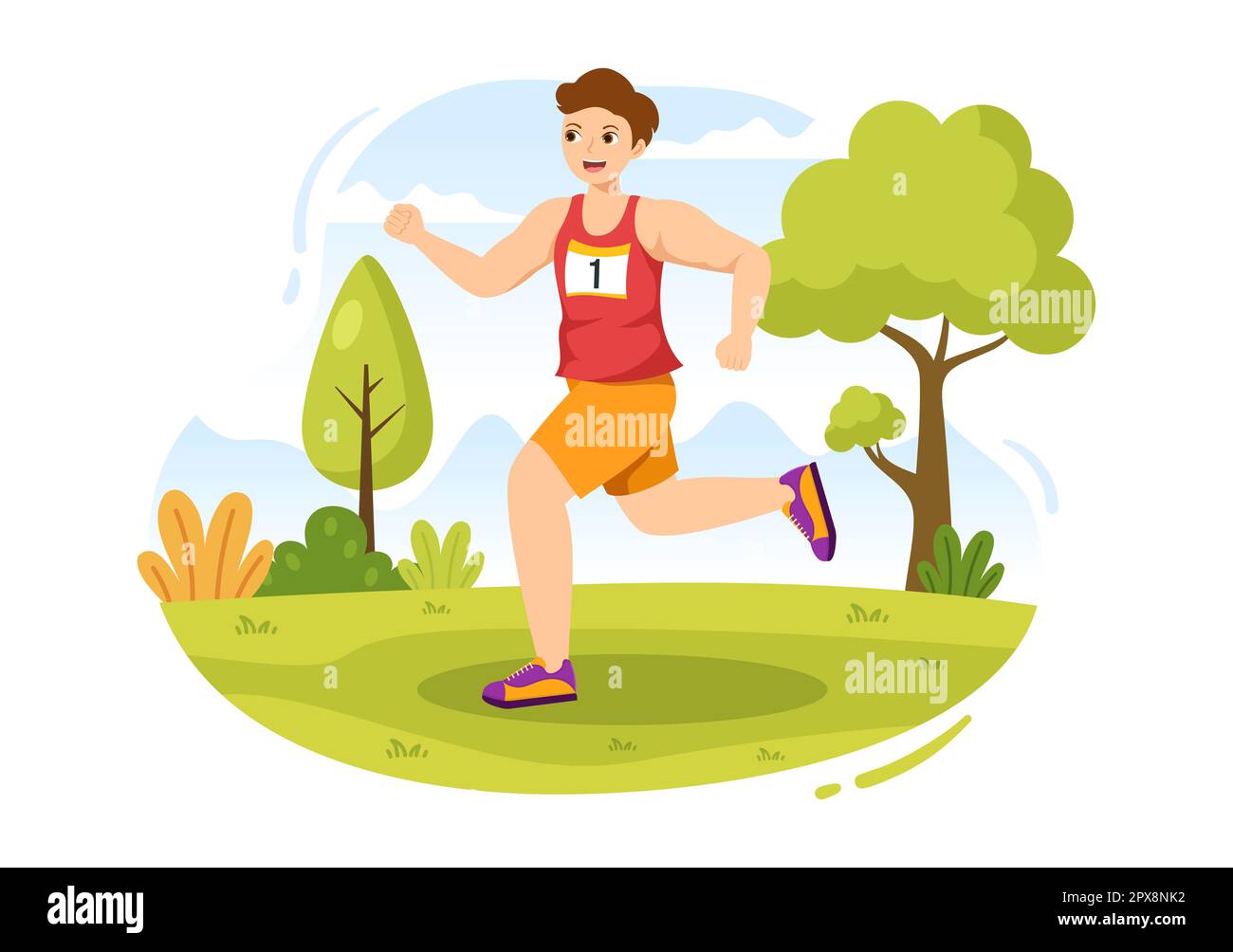 Marathon Race Illustration with People Running, Jogging Sport ...