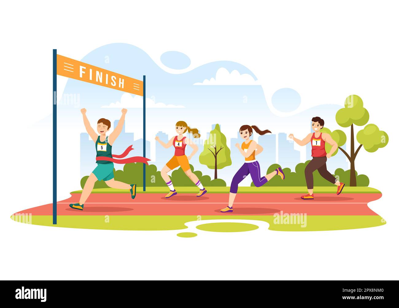Marathon Race Illustration with People Running, Jogging Sport ...