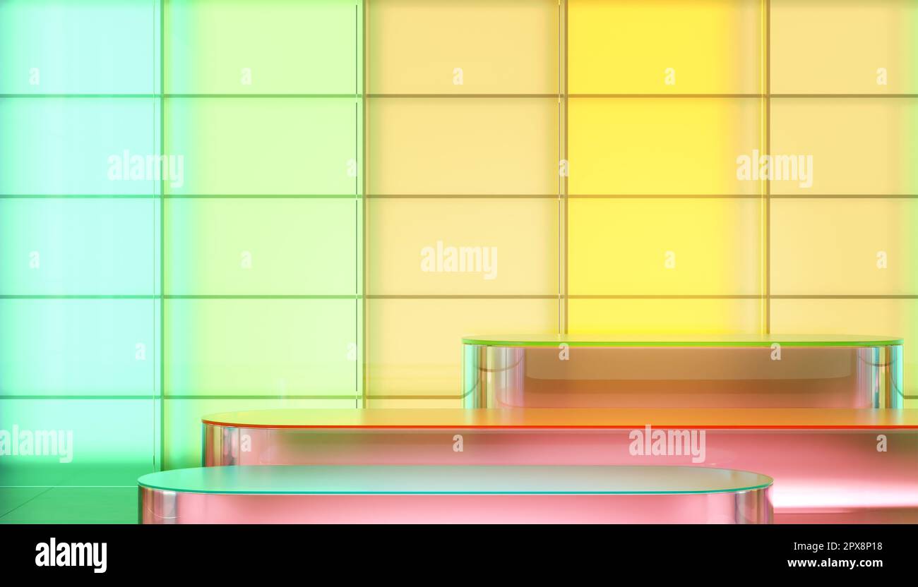Colored gradient transparent glass wall and glass material round stage ...