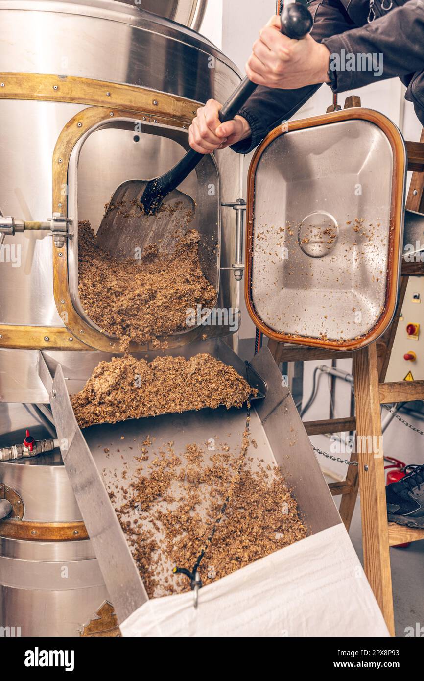 Mashing of milled malt grains for preparing malt. Process of brewing ...