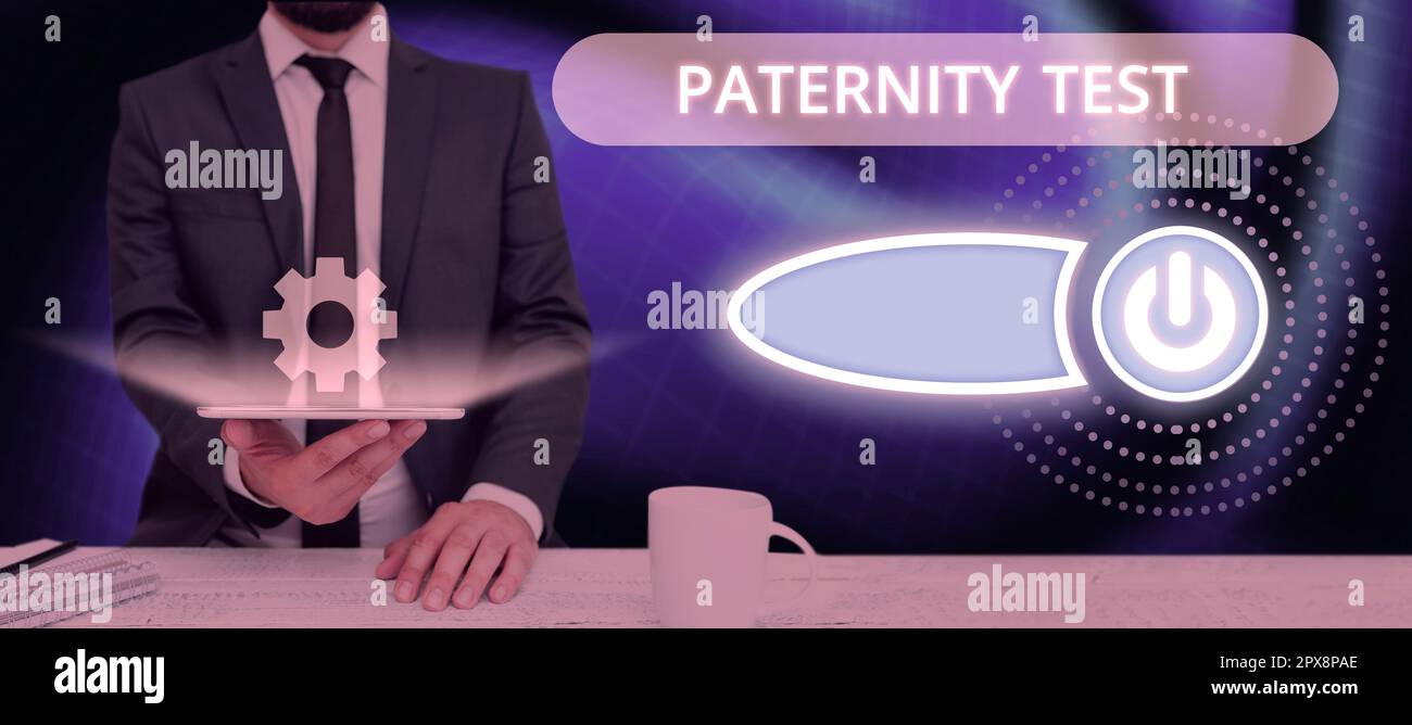 Conceptual caption Paternity Test, Word Written on a test of DNA to ...