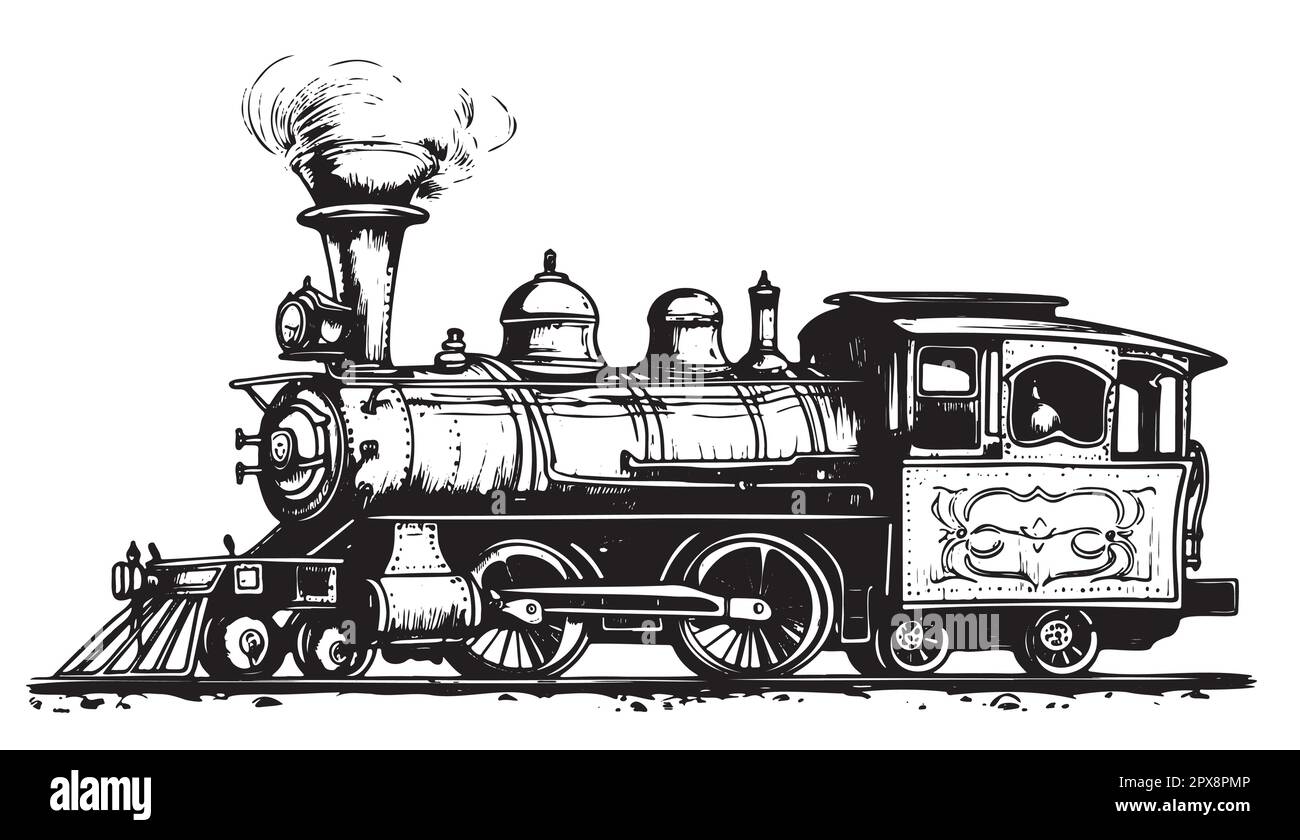 Steam locomotive retro ,hand drawn sketch in doodle style Stock Vector Image & Art - Alamy
