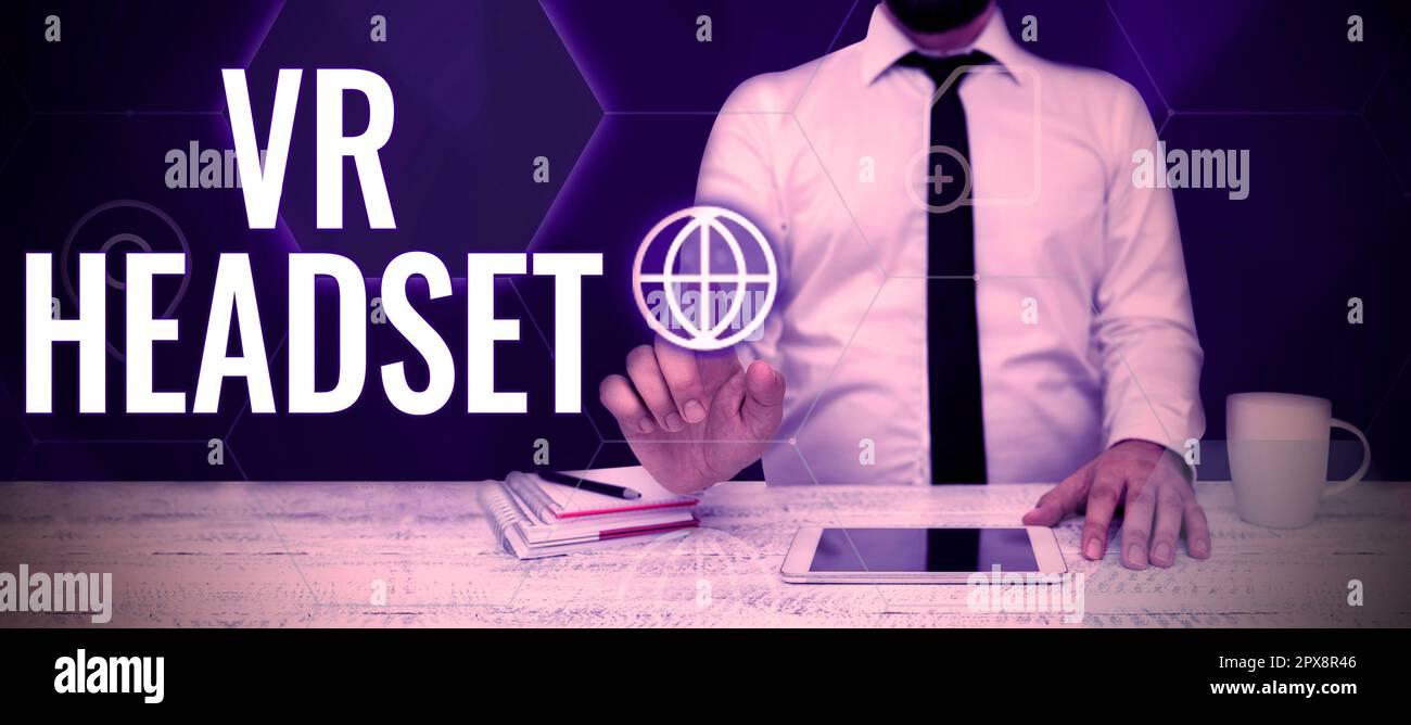 Hand writing sign Vr Headset, Business idea head-mounted device that ...