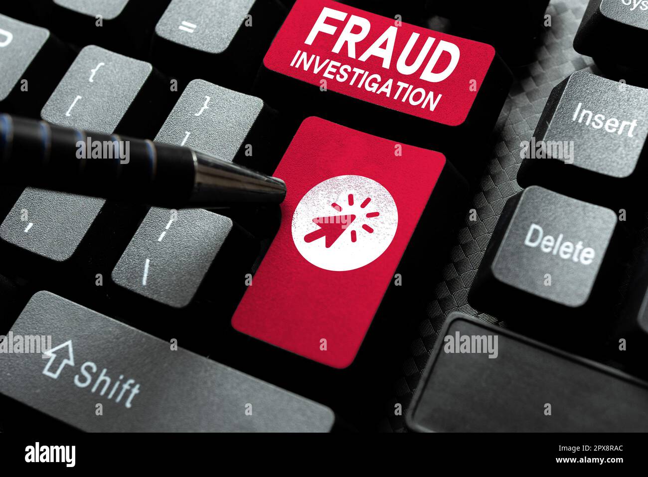 Hand writing sign Fraud Investigation, Business showcase process of ...