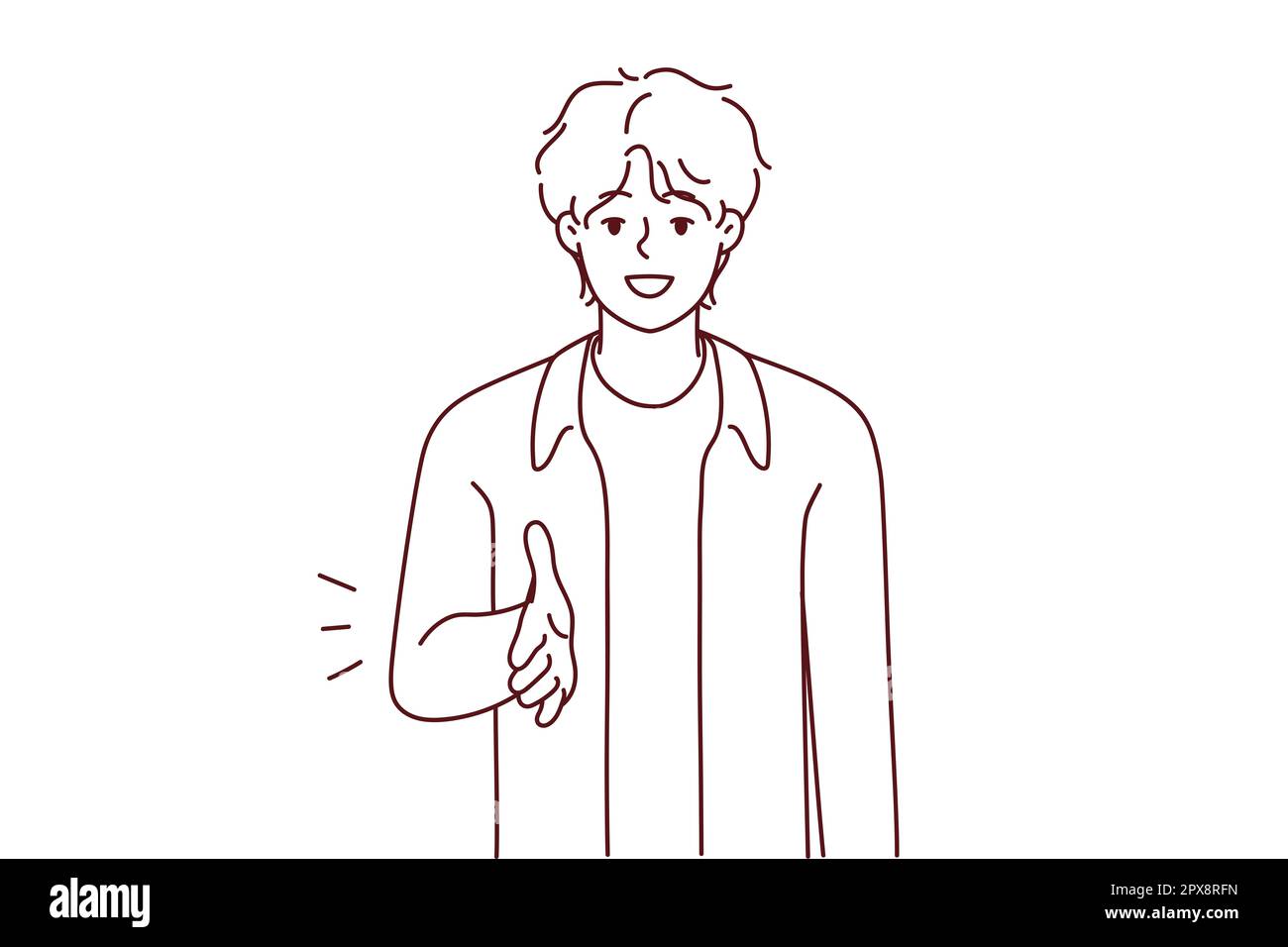 Smiling young man stretch hand for shake getting acquainted or meeting ...