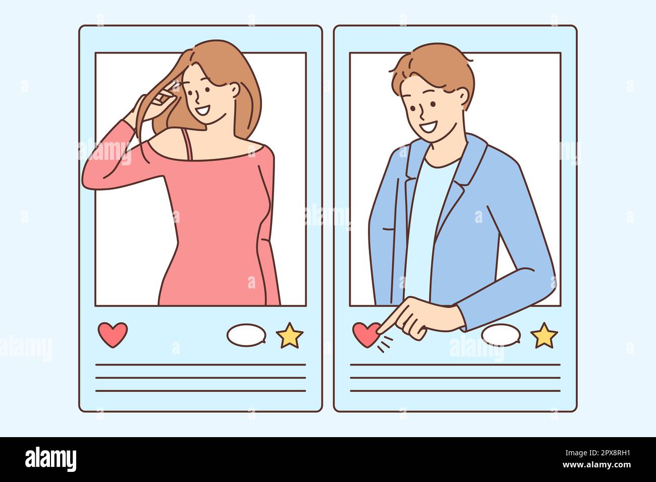 Smiling man and woman profiles on social media. Happy male and female ...