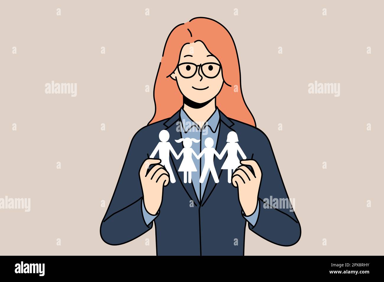 Smiling female social worker holding family paper model in hands. Happy ...
