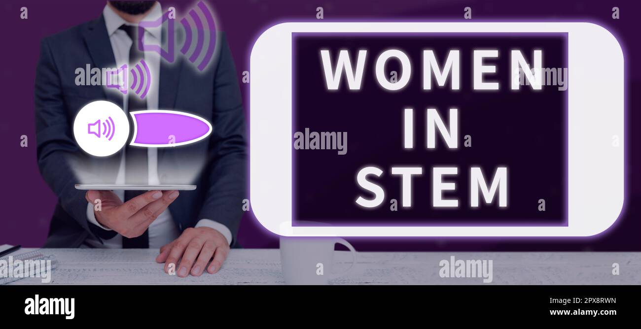 Text caption presenting Women In Stem, Concept meaning Science ...