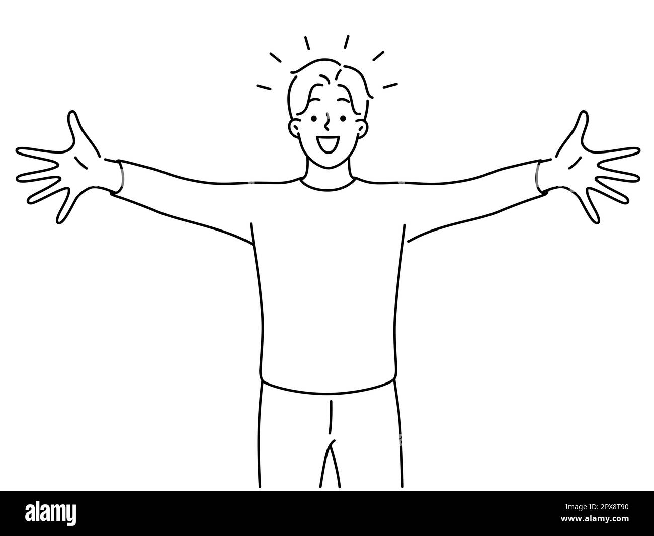 Excited young man stretch hands for hug or embrace. Smiling guy welcome ...