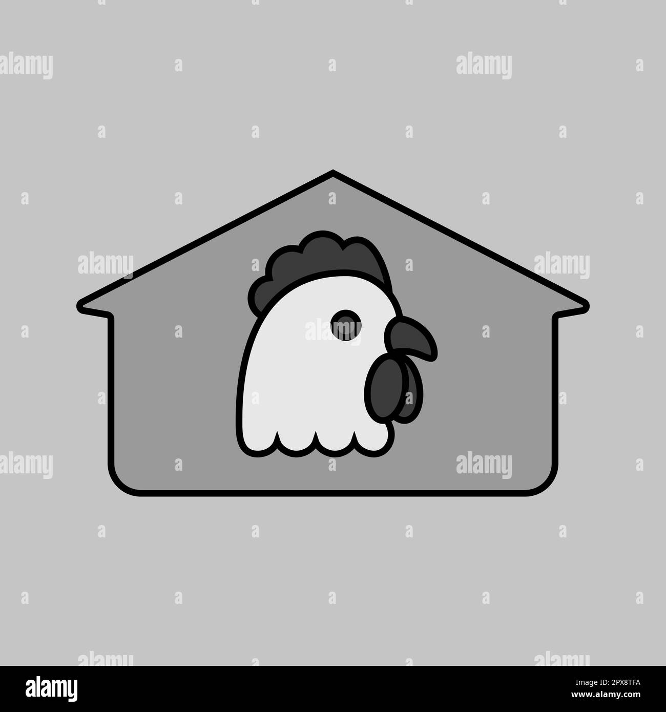 Chicken house isolated grayscale icon. Farm animal sign. Graph symbol ...
