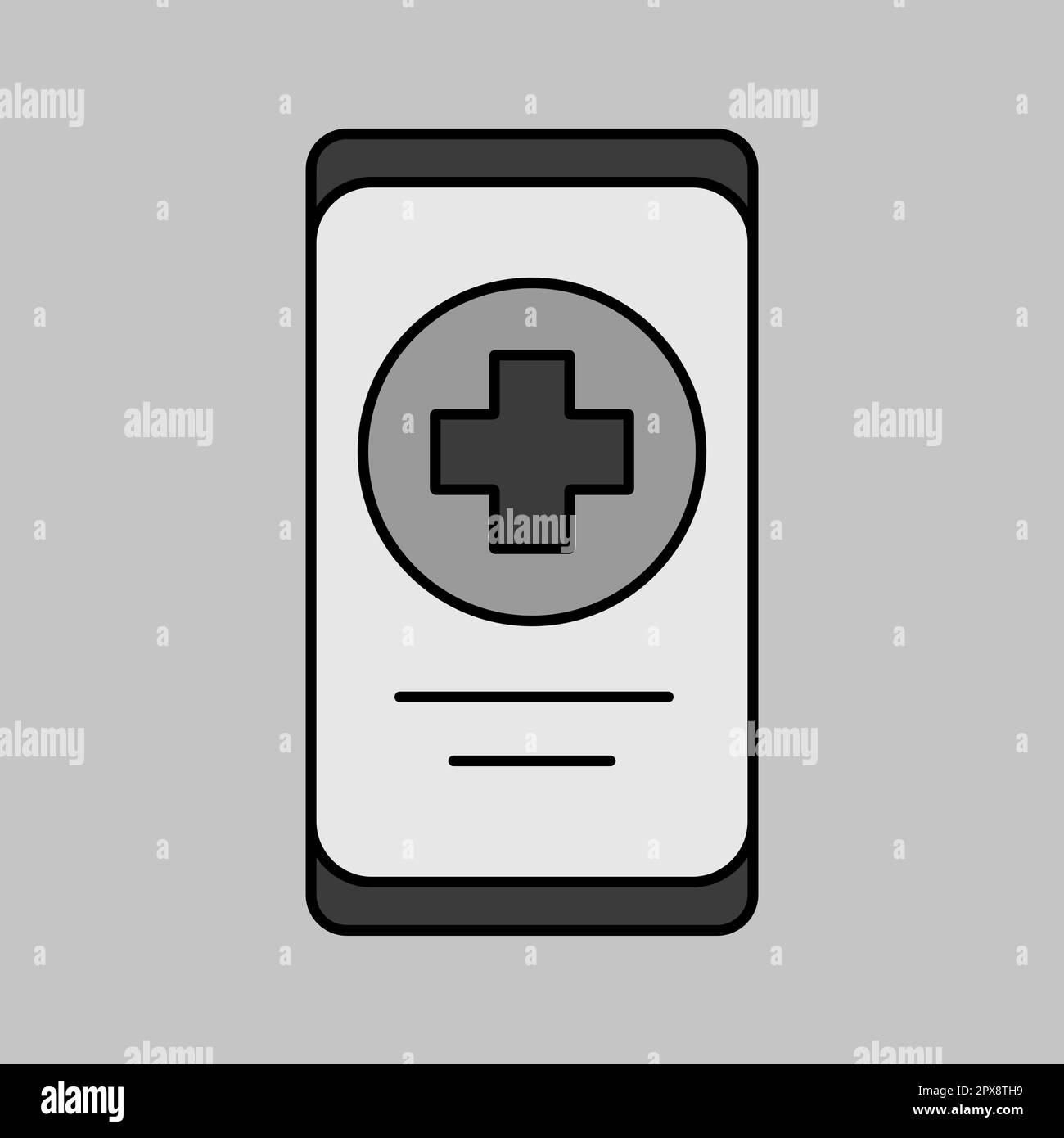 Smartphone with medical cross vector grayscale icon. Medicine and ...