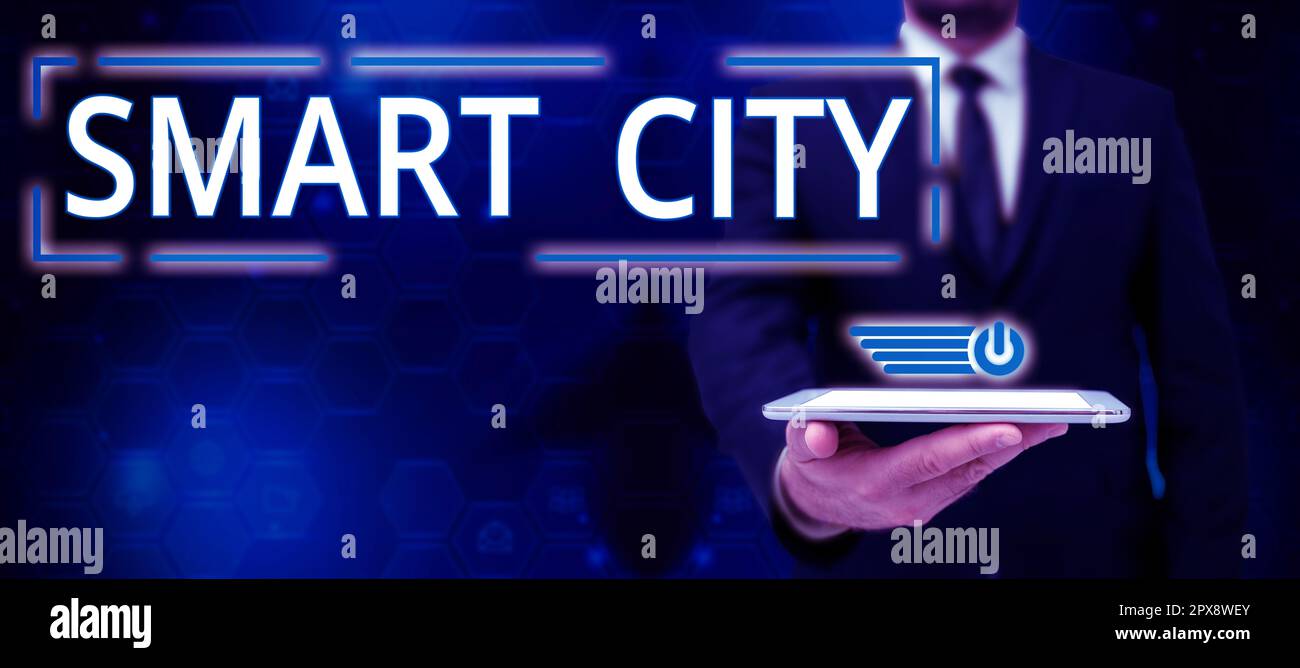 Conceptual caption Smart City, Business idea urban area that uses ...