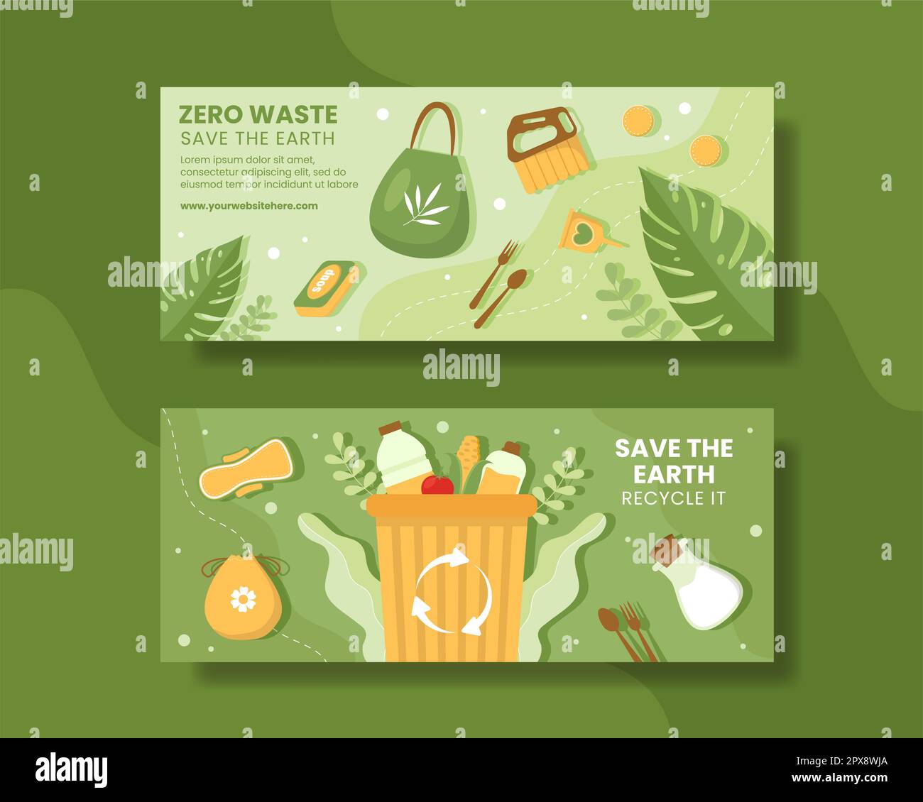 Zero Waste Horizontal Banner Flat Environment Cartoon Hand Drawn ...