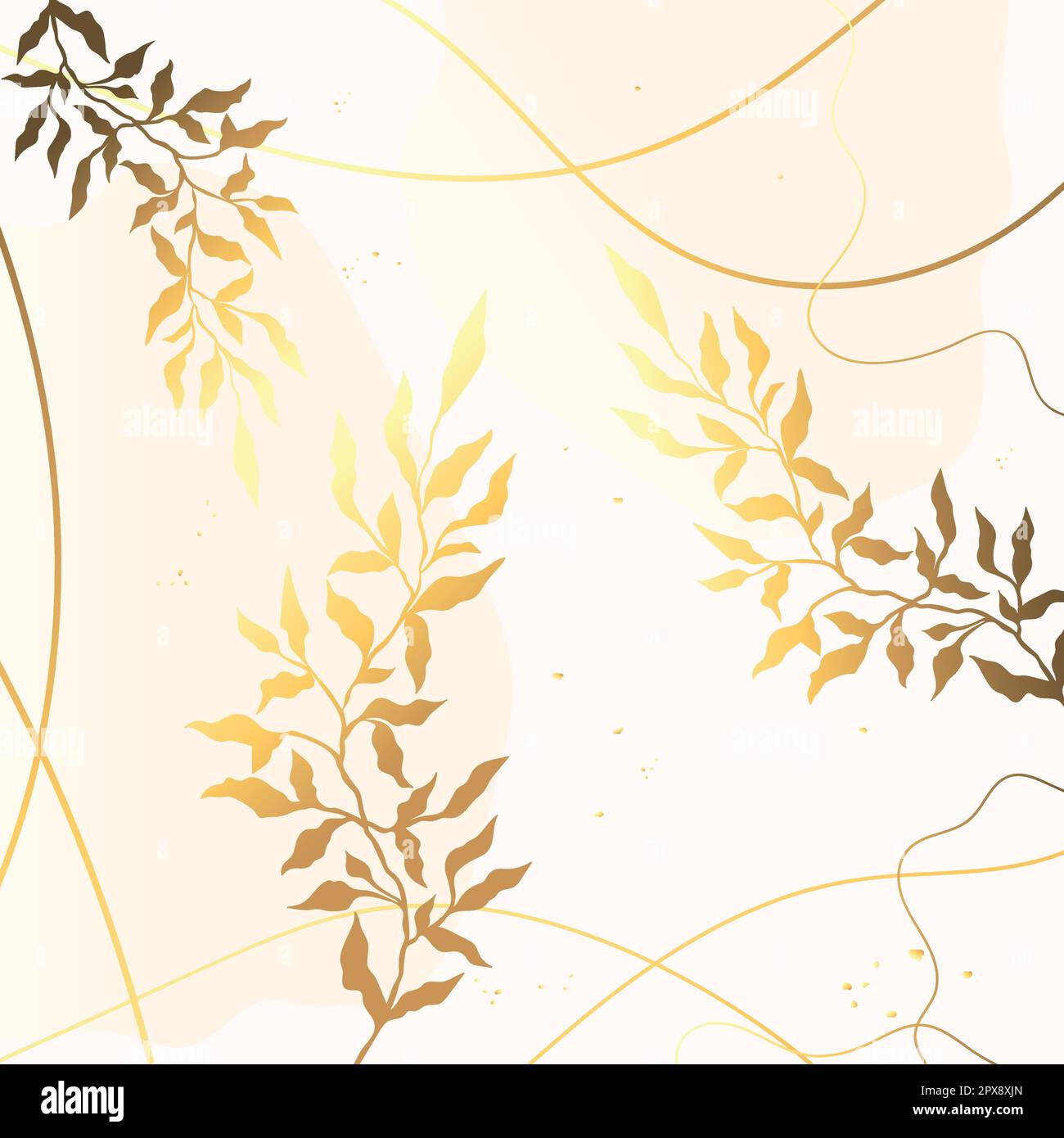 Luxury gold and beige background with plant branches and lines. Flower ...