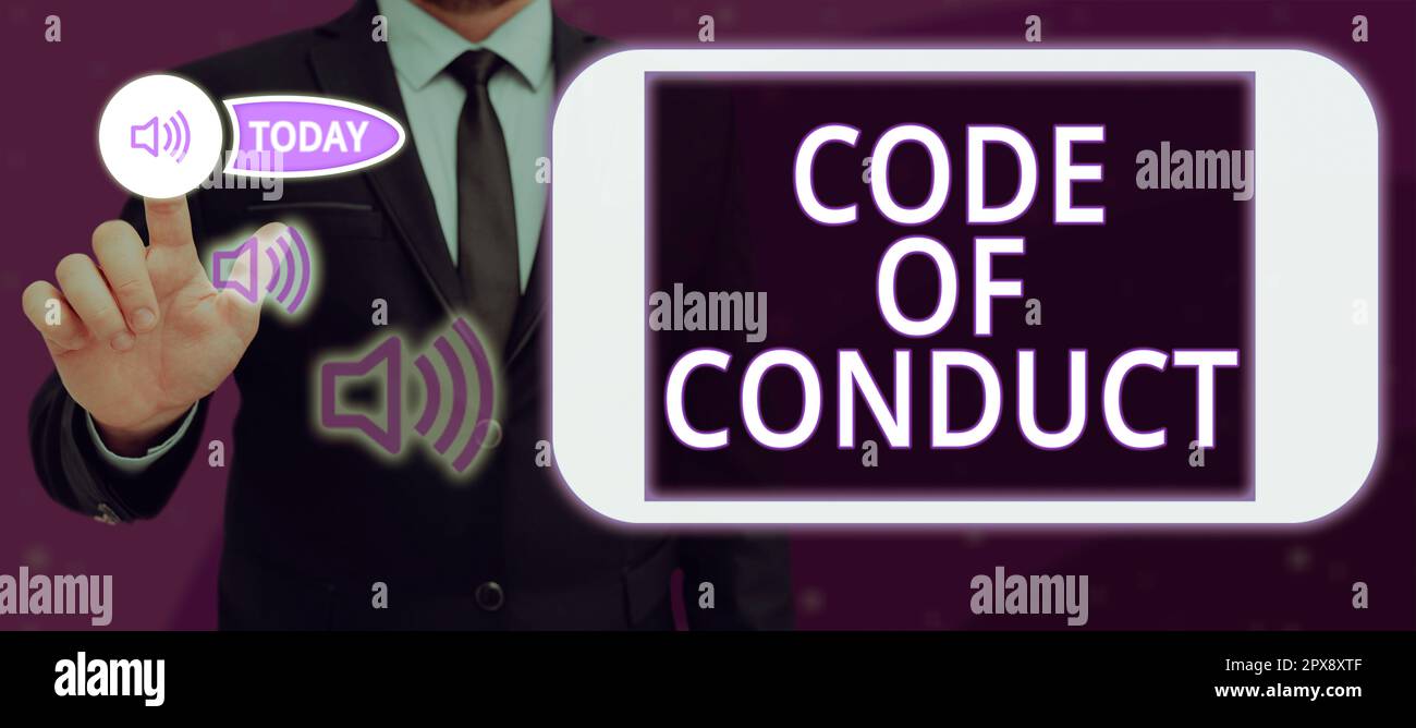 Handwriting text Code Of Conduct, Word Written on Ethics rules moral ...
