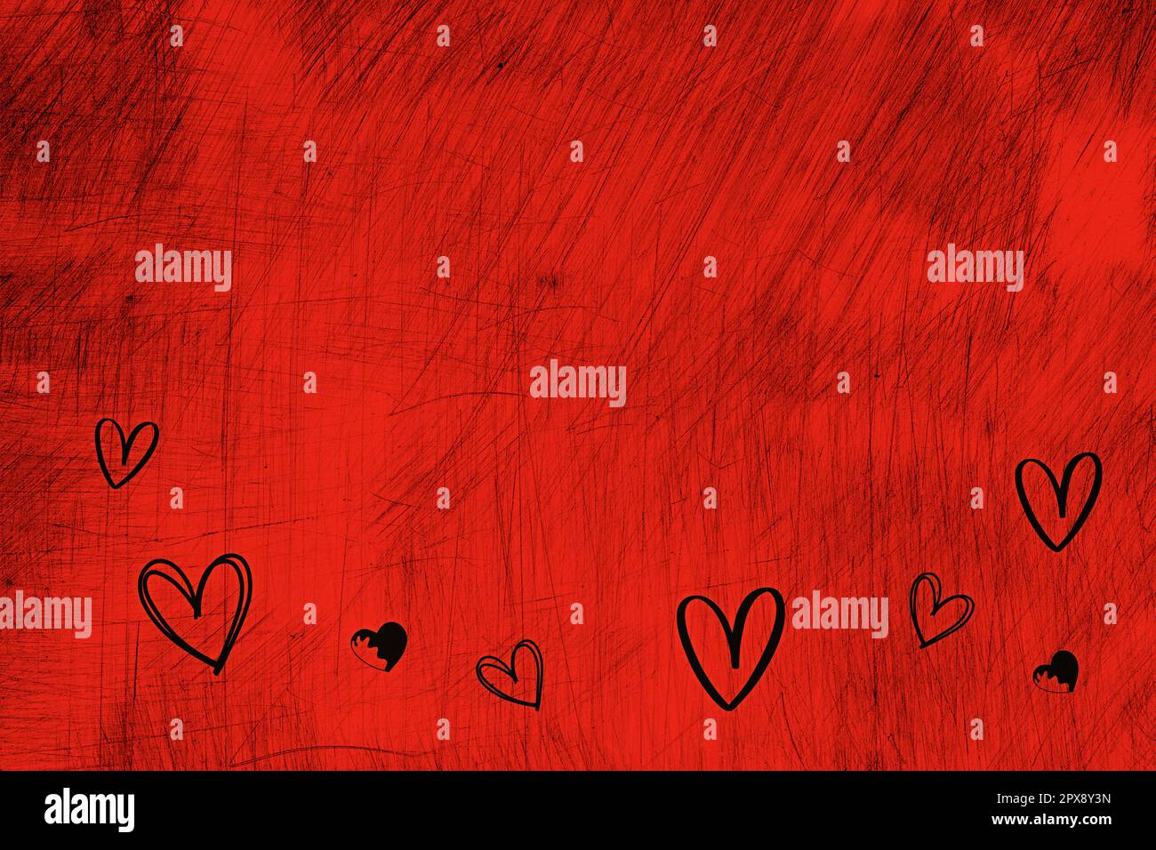 Black hearts with black scratchy background on red background Stock ...
