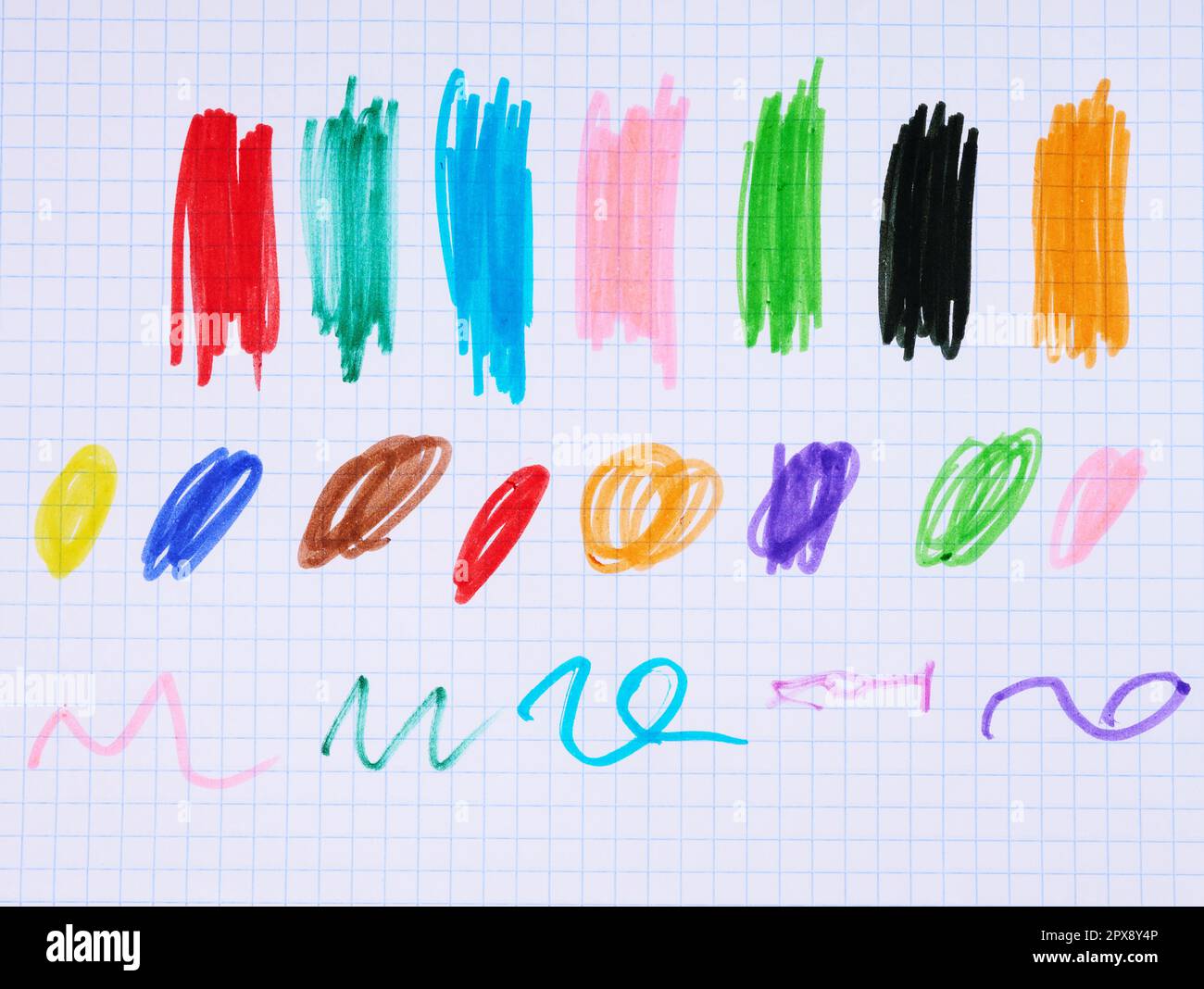 Multi-colored marker swatches on checkered paper Stock Photo - Alamy