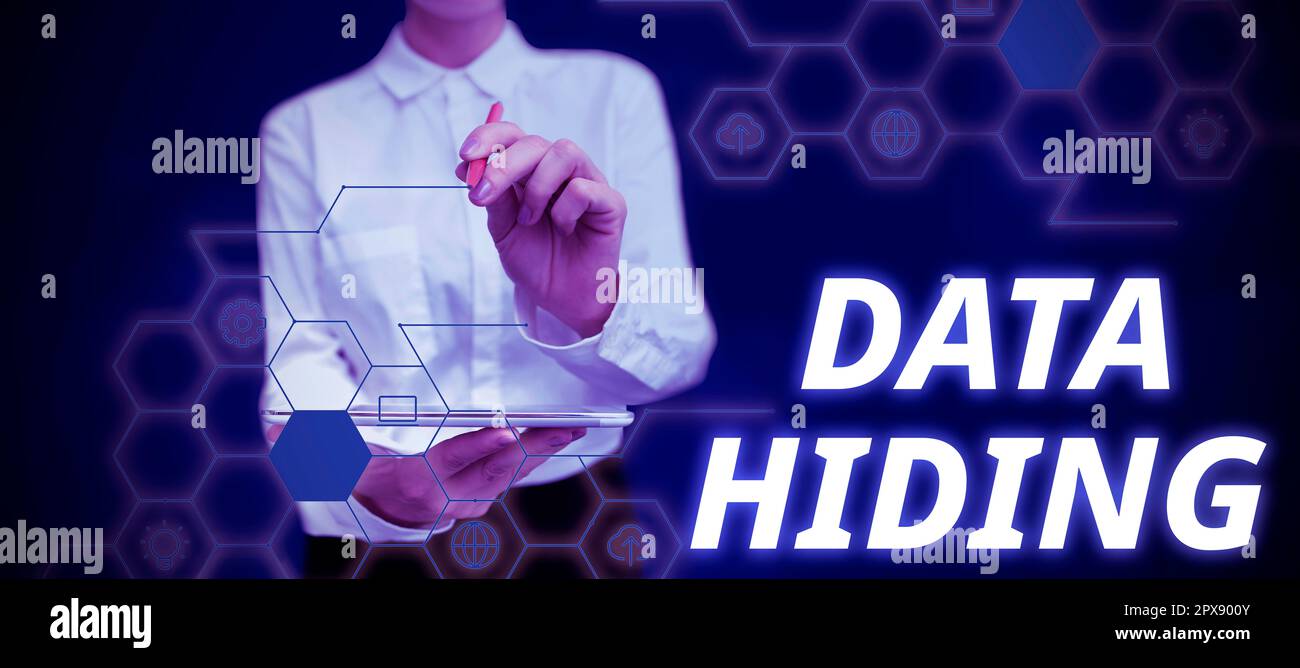 Hand writing sign Data Hiding, Word Written on Secretly embedding data in graphics images and ...