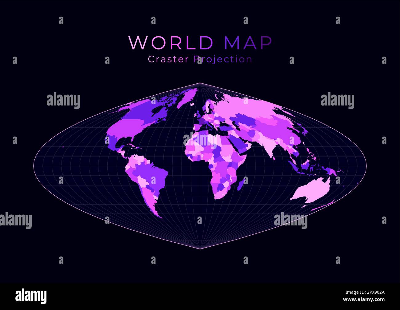 World Map. Craster parabolic projection. Digital world illustration ...
