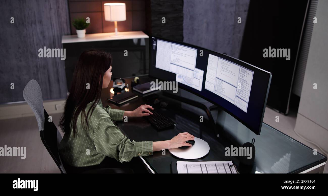 Programmer Woman Coding On Computer. Coder Girl Stock Photo - Alamy