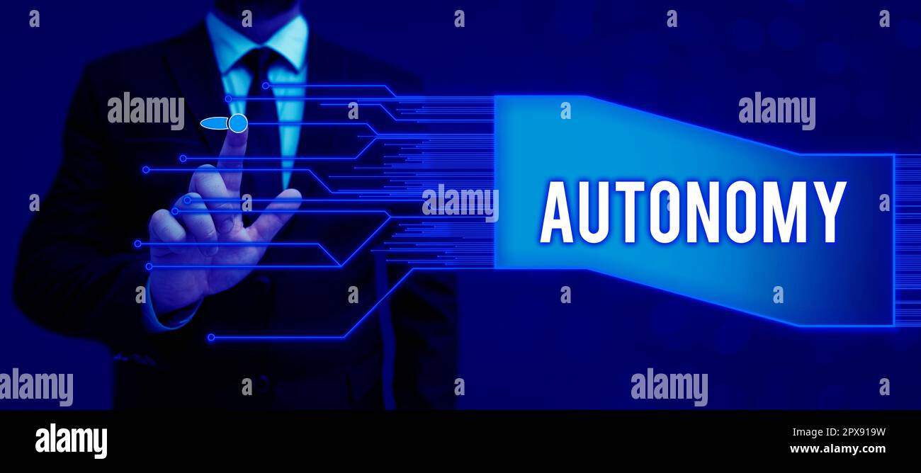 Writing displaying text Autonomy, Business showcase vehicle that can guide itself without human ...